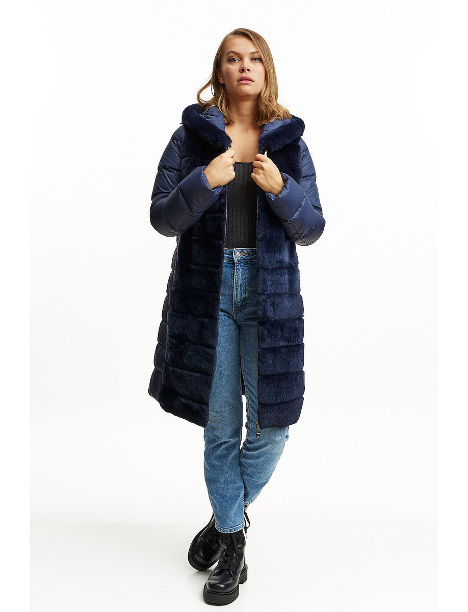 Daunenjacke mit Fellbesatz navy von Butka Fur