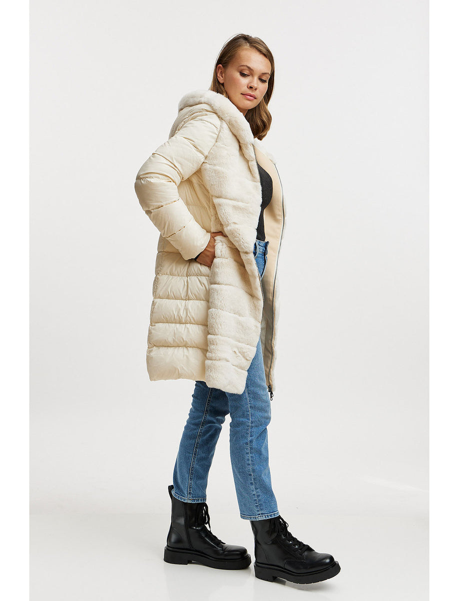 Daunenjacke mit Fellbesatz weiß von Butka Fur