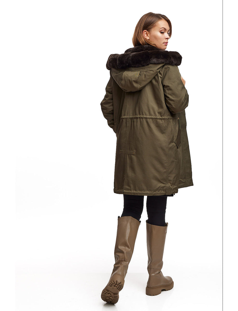 Parka mit Fell Innenfutter khaki dunkelbraun von Butka Fur
